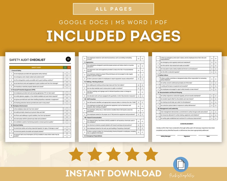Workplace Safety Audit Checklist Template, Safety Inspection Form ...