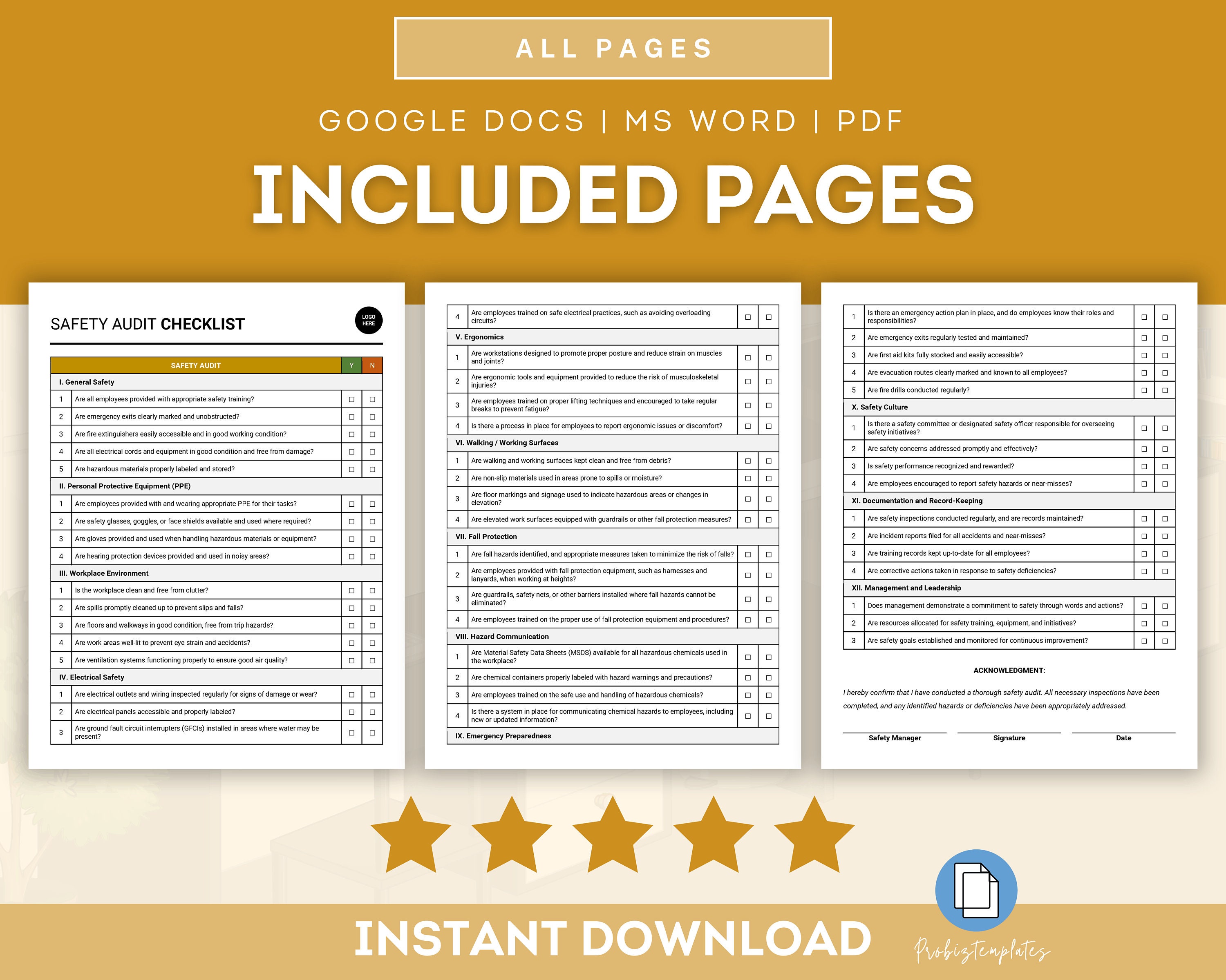 Workplace Safety Audit Checklist Template, Safety Inspection Form ...