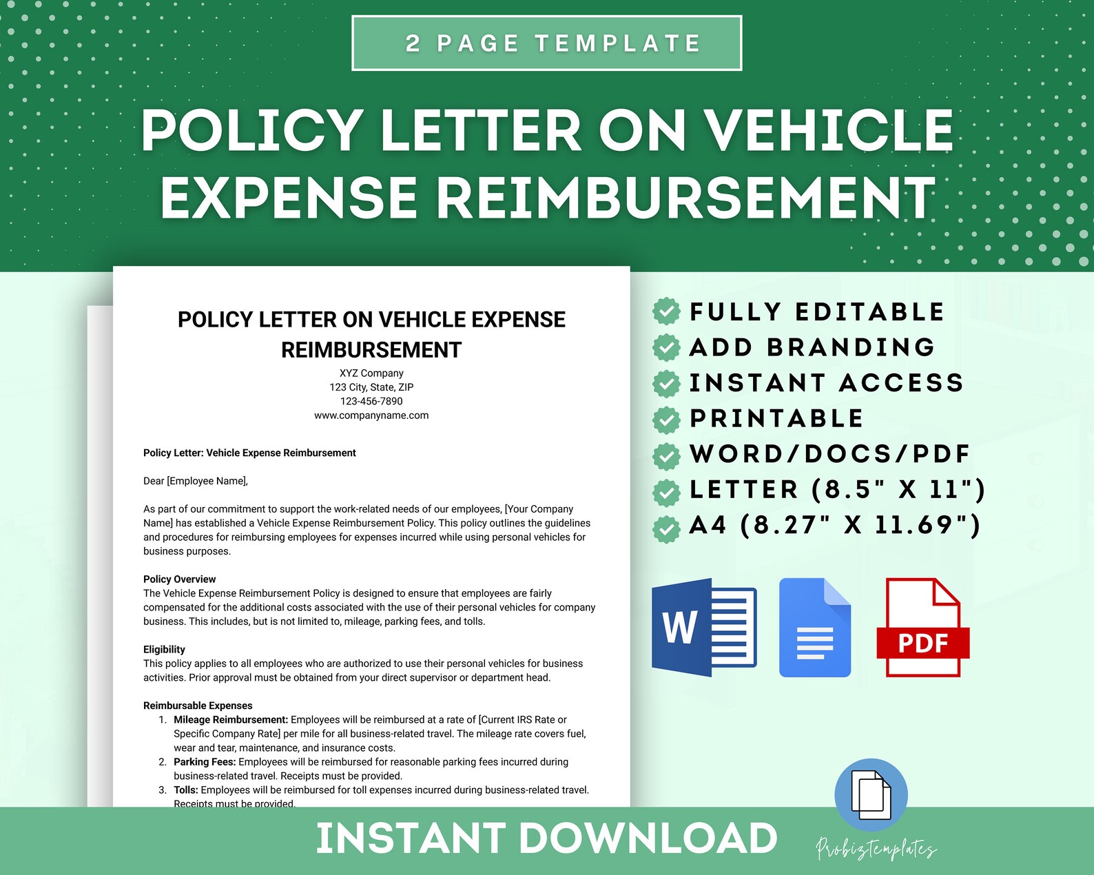 Policy Letter on Vehicle Expense Reimbursement, Employee Vehicle ...