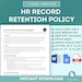 HR Record Retention Policy Template, Employee Document Retention, Human ...