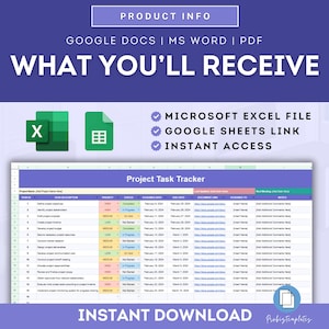 Project Task Tracker Spreadsheet, Project Management Tool, Project ...