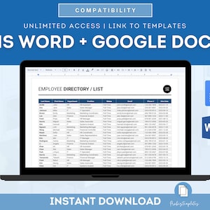 Employee List Template, Employee Directory, Staff Roster Template ...