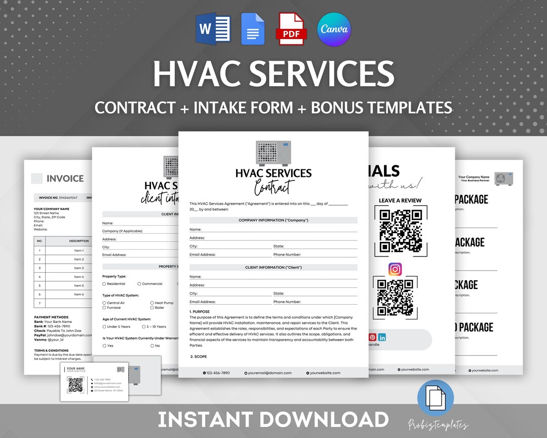 HVAC Services Contract Bundle, Heating and Cooling Agreement Template ...