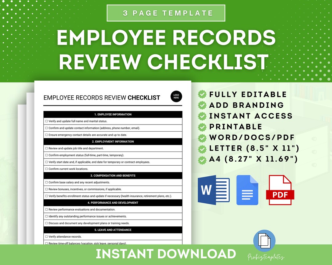 Employee Records Review Checklist, HR Records Cleanup, Employee Records ...