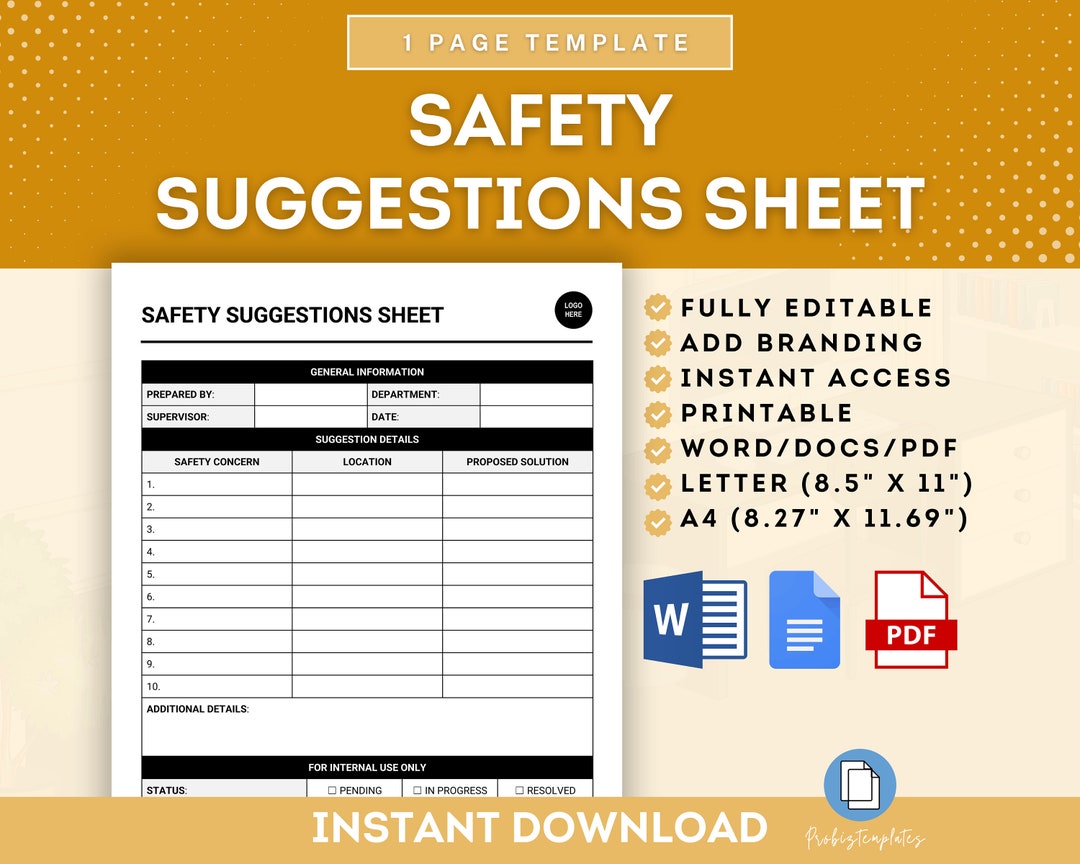 Workplace Safety Suggestions Sheet Template, Workplace Safety ...
