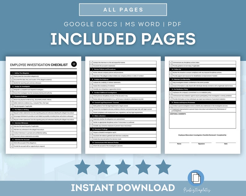 Employee Misconduct Investigation Checklist Template, Workplace ...