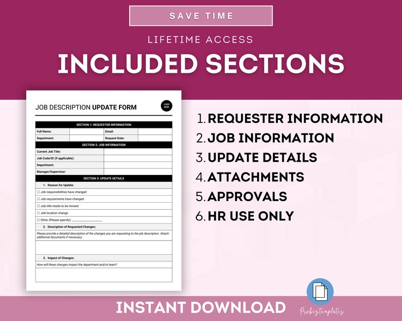 Job Description Update Form Template, Job Role Update Form, Position Description Update, Job ...