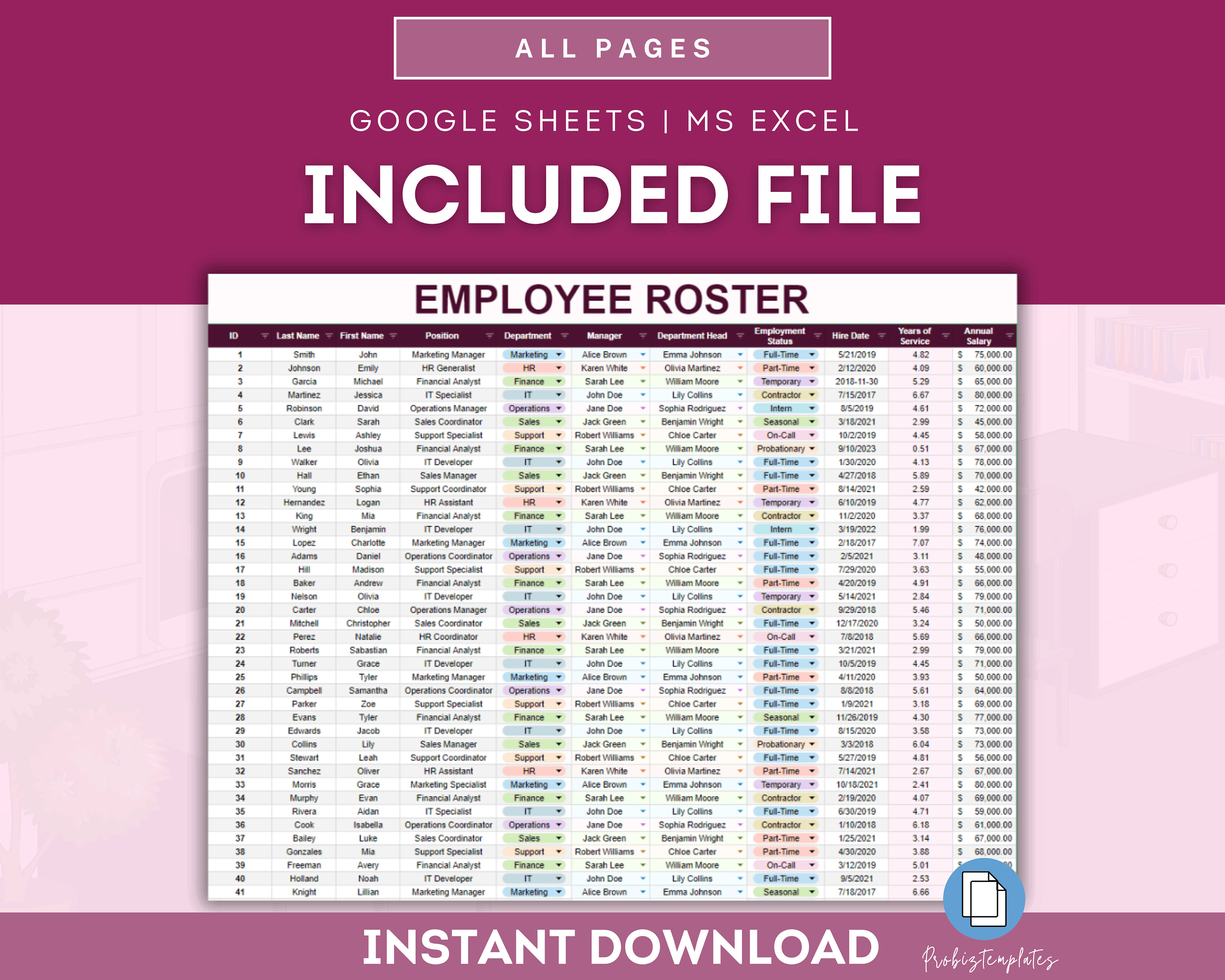 Employee Roster Template, Staff Database Template, Personnel Records ...