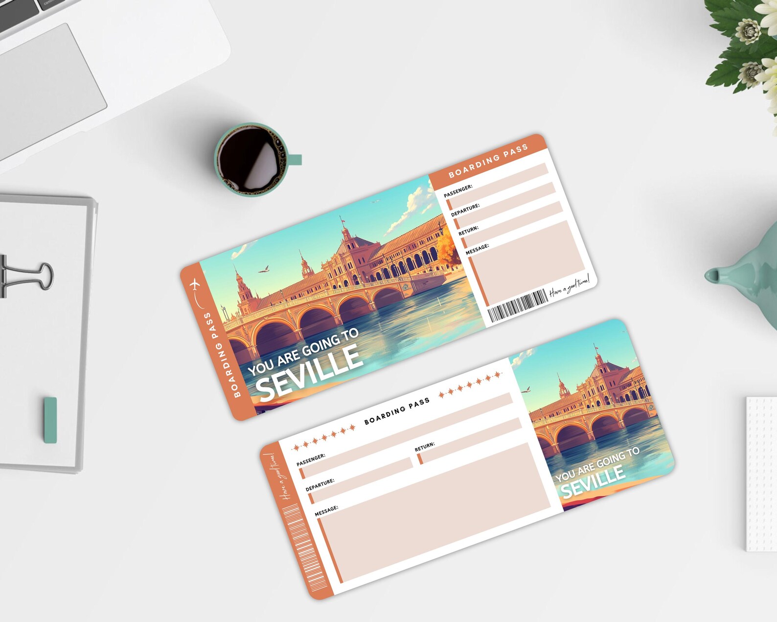 Printable Seville Surprise Gift Ticket, Editable Spain Boarding Pass ...