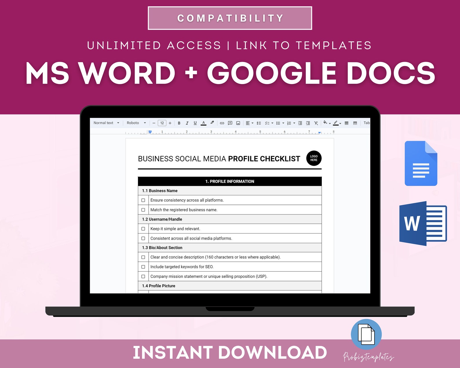 Business Social Media Profile Checklist Template, Social Media ...