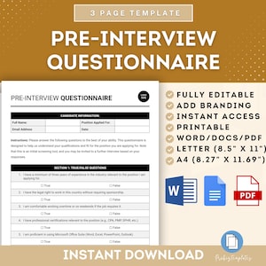 Pre-interview Questionnaire Template, Candidate Pre-interview Questions ...