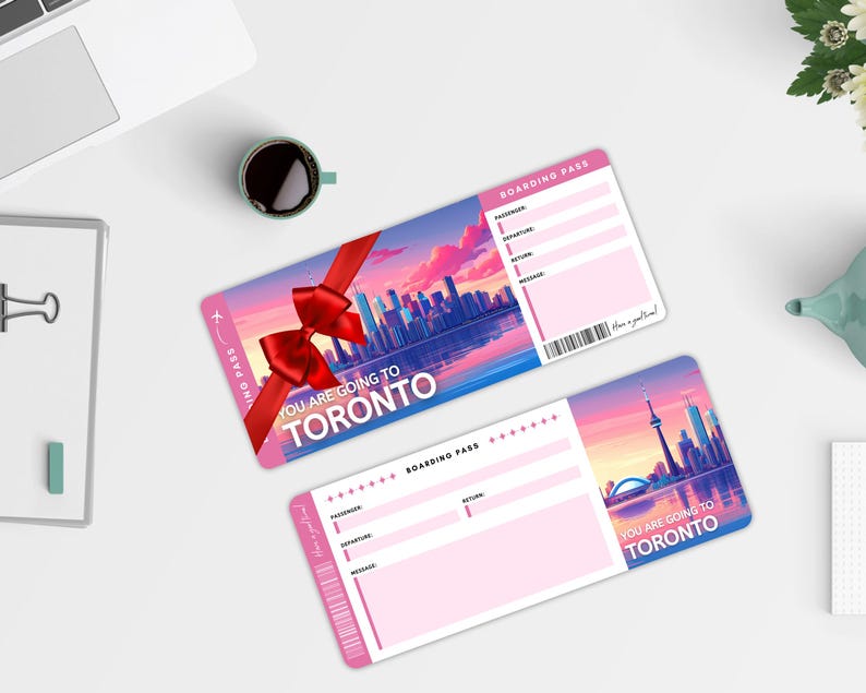 Printable Toronto Surprise Gift Ticket, Editable Canada Vacation ...