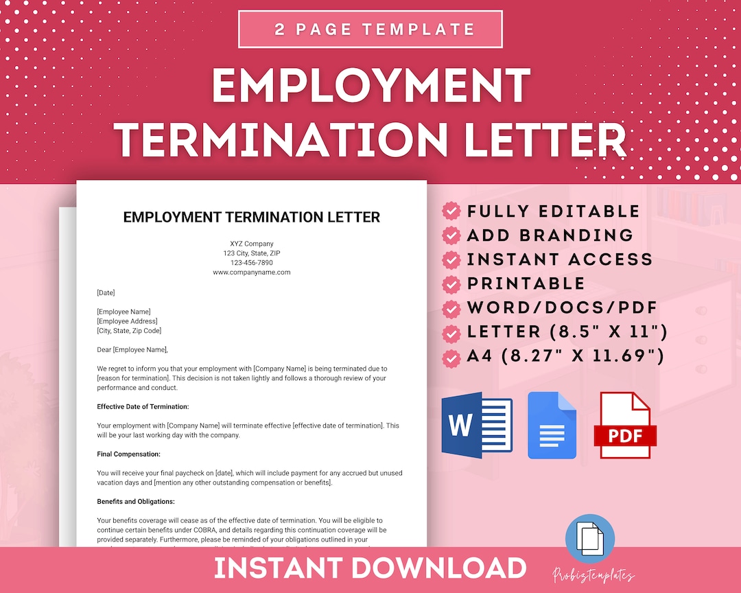 Employment Termination Letter, End of Employment Notice, Work ...