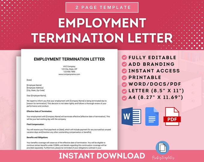 Childcare Termination Letter Template, Editable Daycare Notice of ...