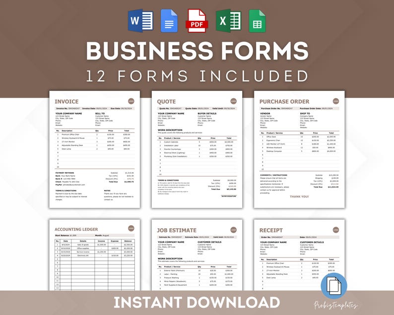 Ultimate Business Templates Bundle, 12-in-1 Business Documents, Invoice ...