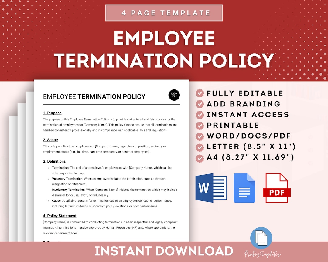 Employee Termination Policy Template, Company Termination Procedures ...