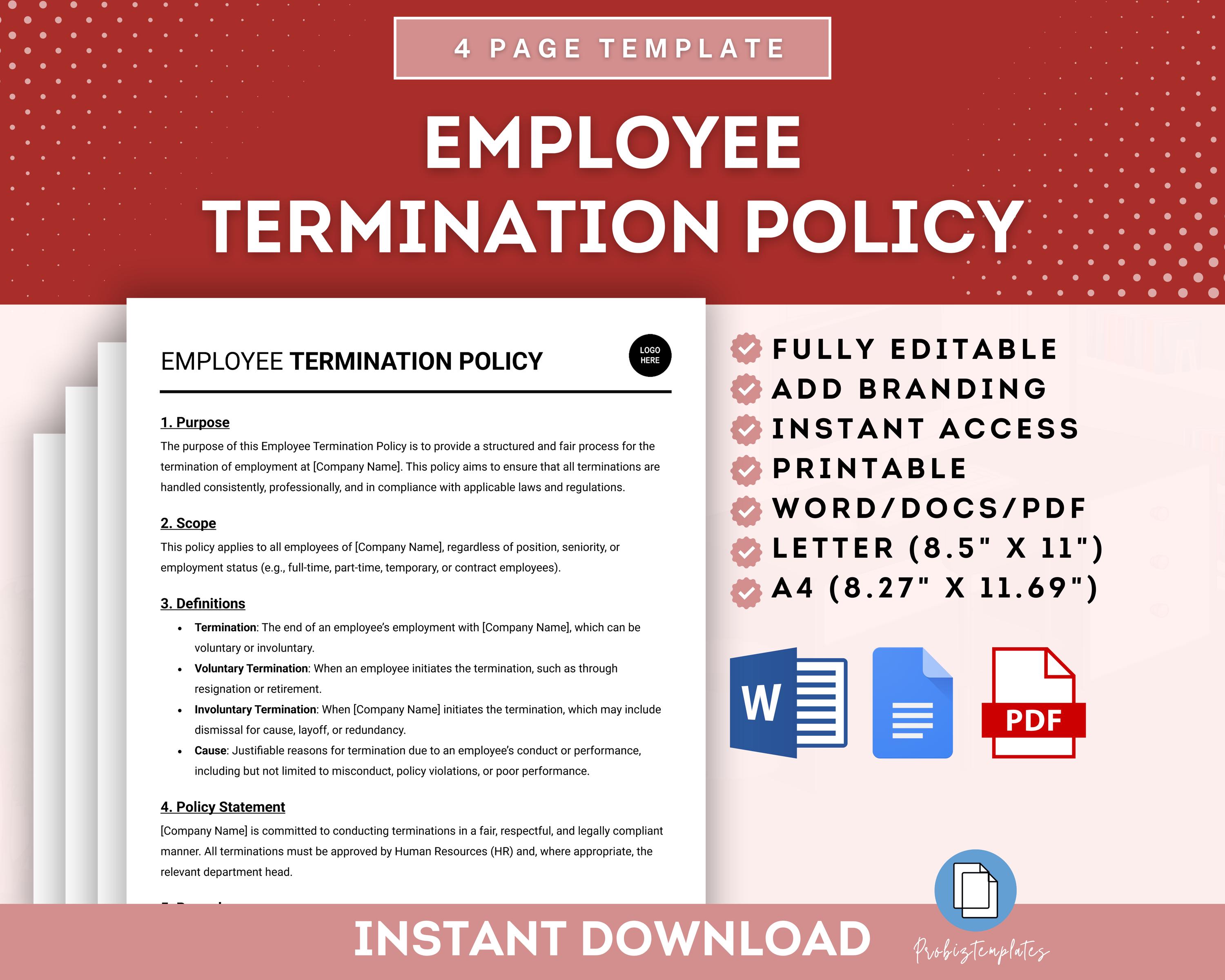 Employee Termination Policy Template, Company Termination Procedures ...