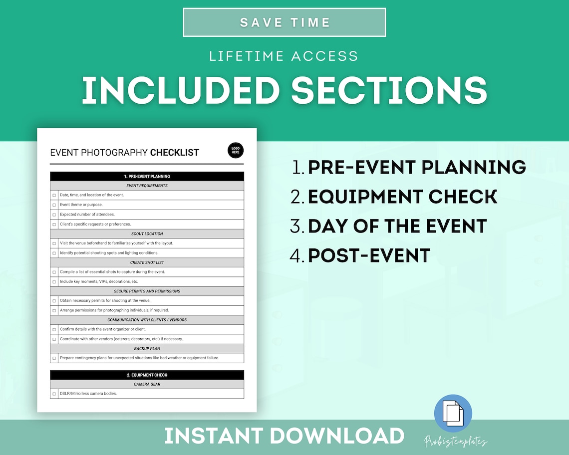 Event Photography Checklist Template, Event Photography Planning Guide ...