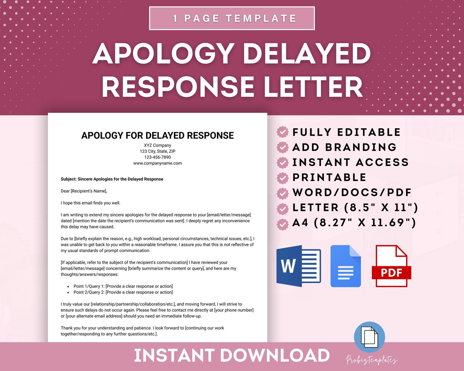 Apology Delayed Response Letter Template, Apology for Late Response ...