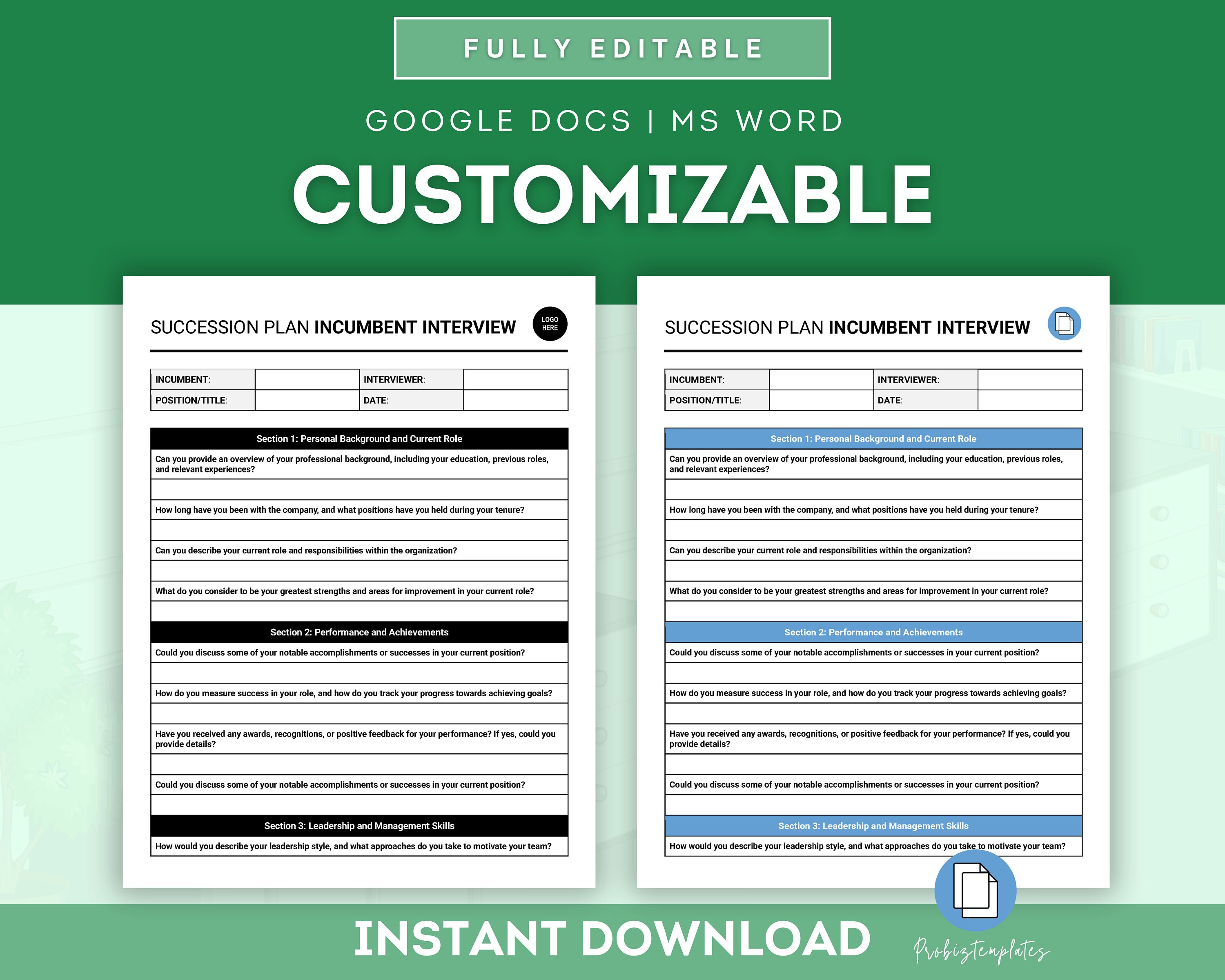 Succession Planning Incumbent Interview Form Template, Future Leader ...