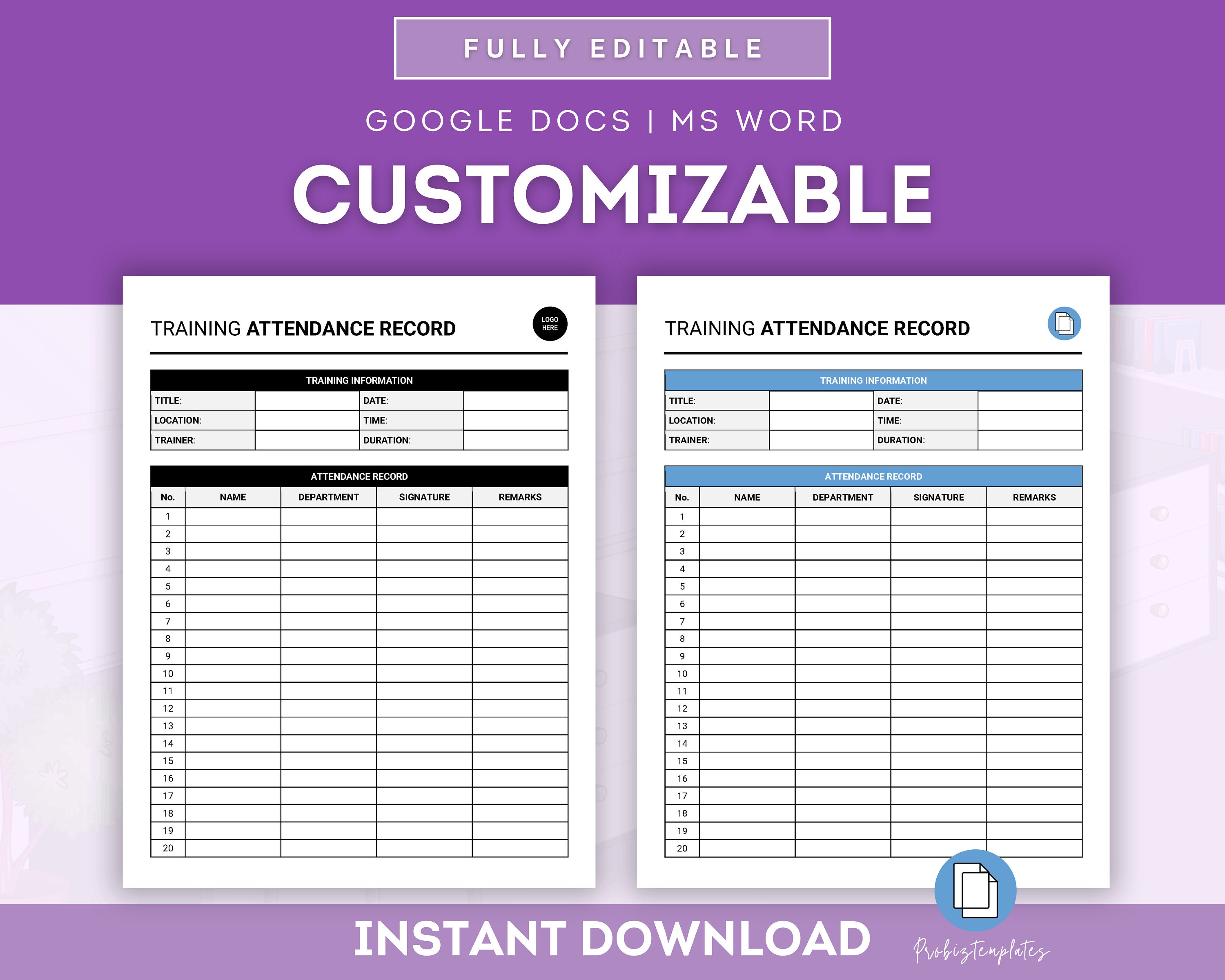 Training Attendance Record Template, Workshop Attendance Tracker ...