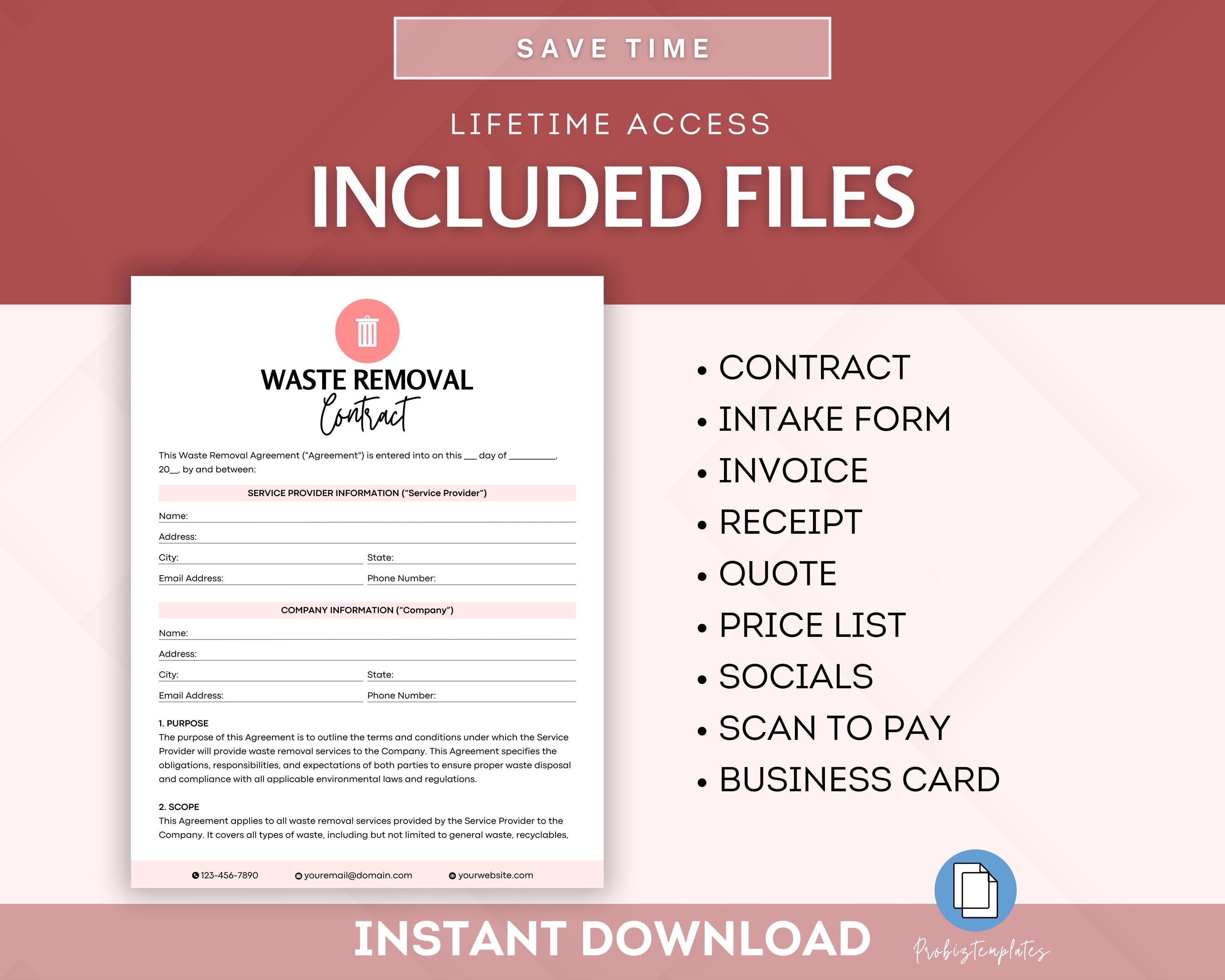 Waste Removal Contract Bundle, Disposal Service Agreement Template ...