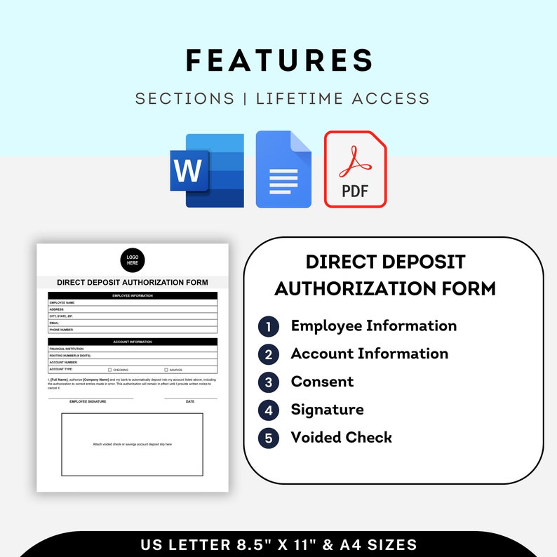 Direct Deposit Authorization Form New Hire Document Direct - Etsy