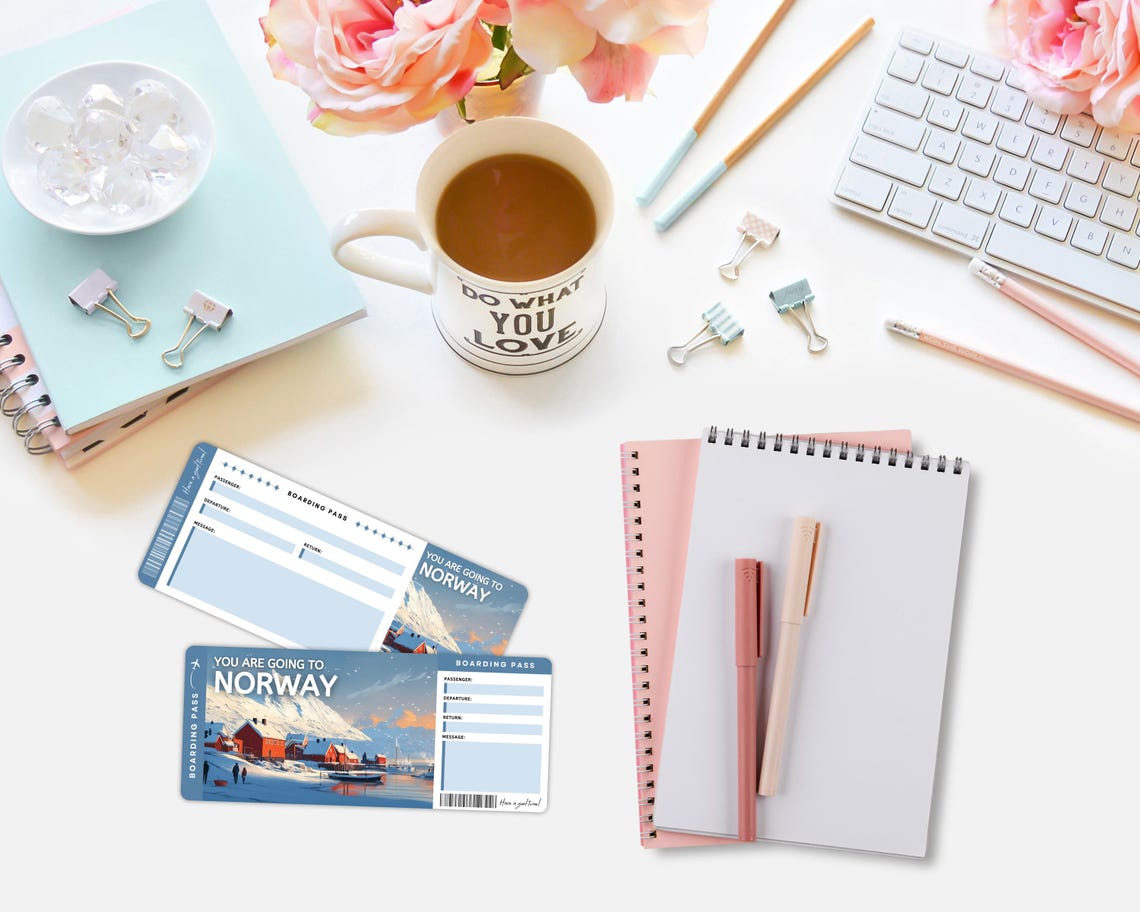 Printable Norway Surprise Gift Ticket, Editable Oslo Boarding Pass ...