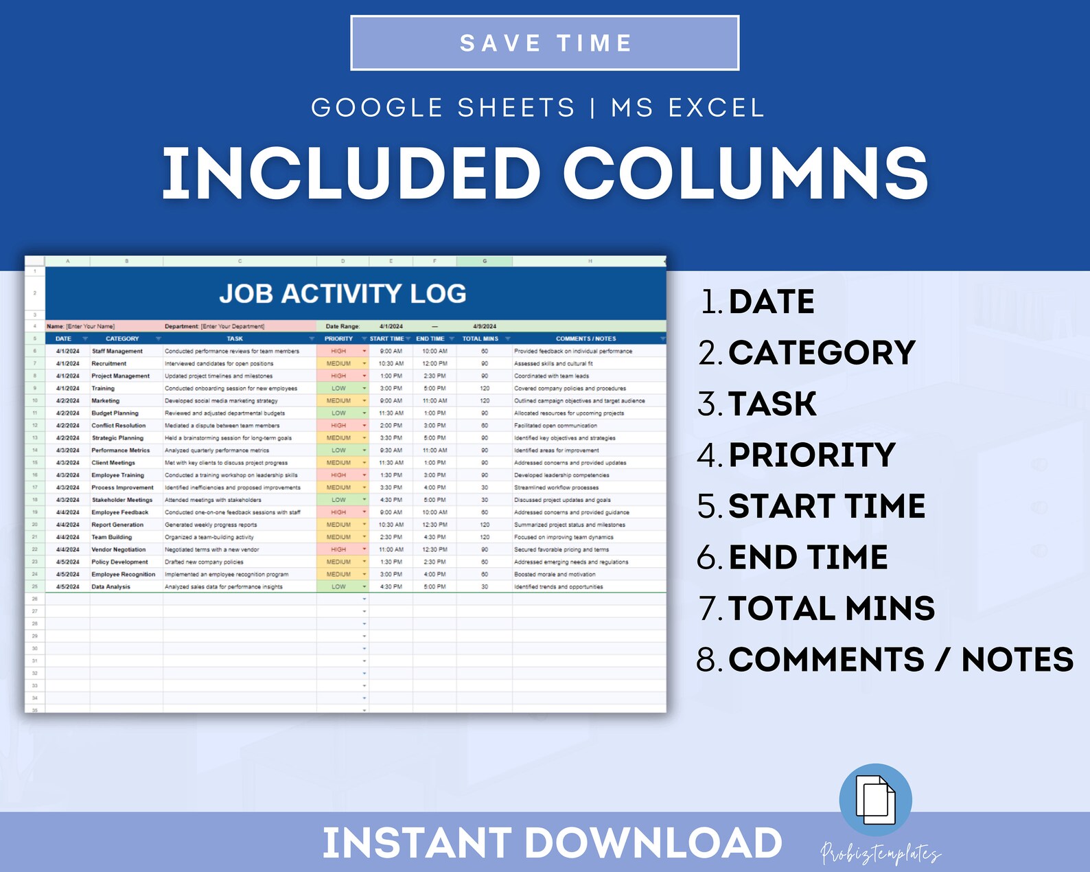 Job Activity Log Template, Work Task Tracker, Daily Work Journal ...