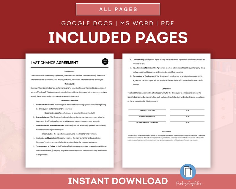 Employee Last Chance Agreement, Employee Disciplinary Action Form ...