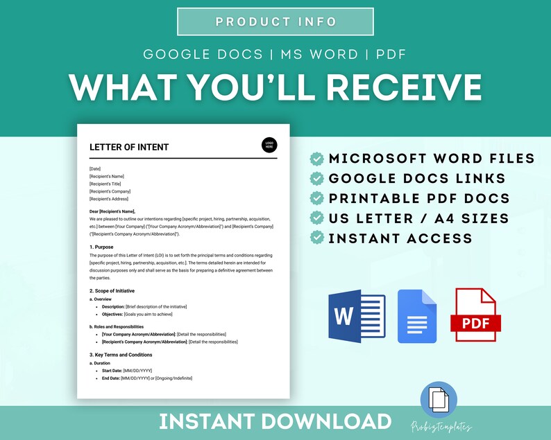 Letter of Intent Template, Business Intent Letter, Intent to Proceed ...