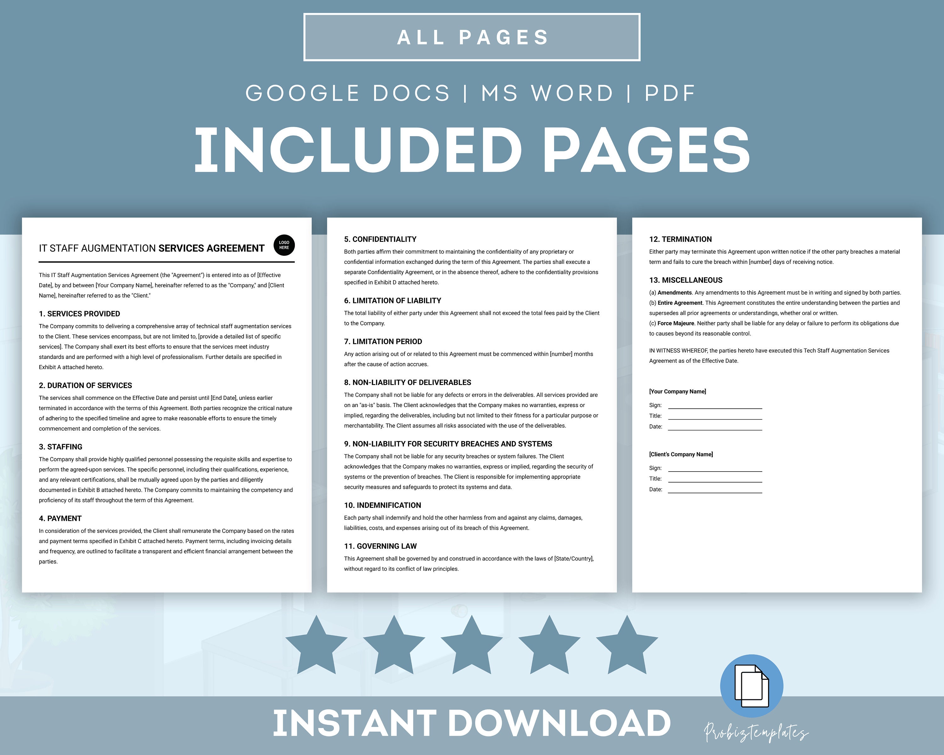 IT Staff Augmentation Services Agreement Template, IT Outsourcing ...