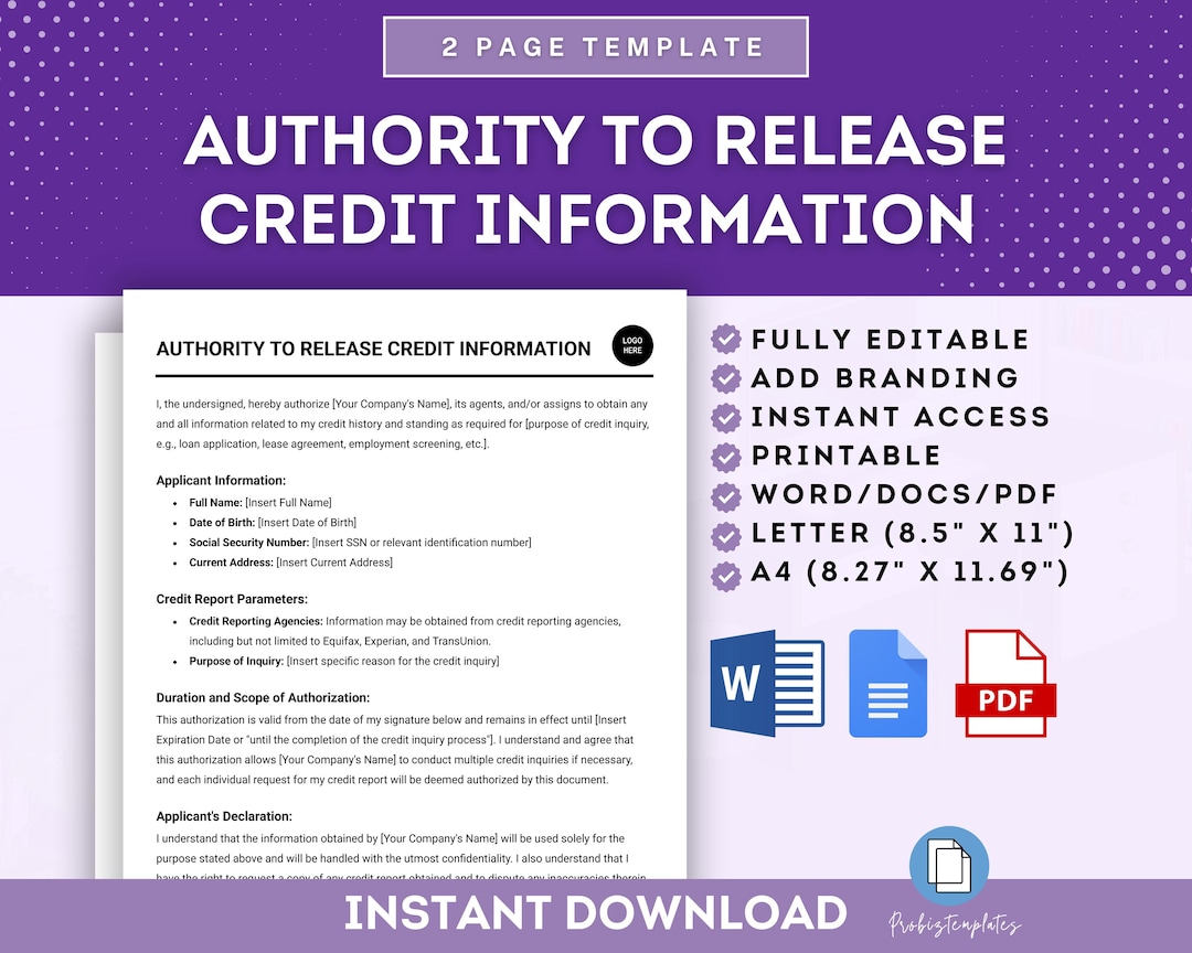 Authority to Release Credit Information Template, Credit Information ...