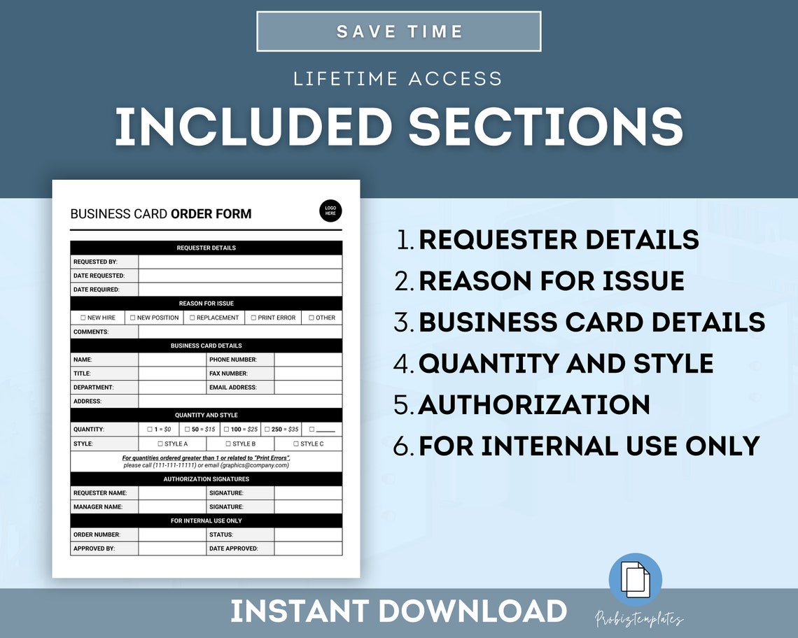 Employee Business Card Order Form Template, Staff Business Card Request ...