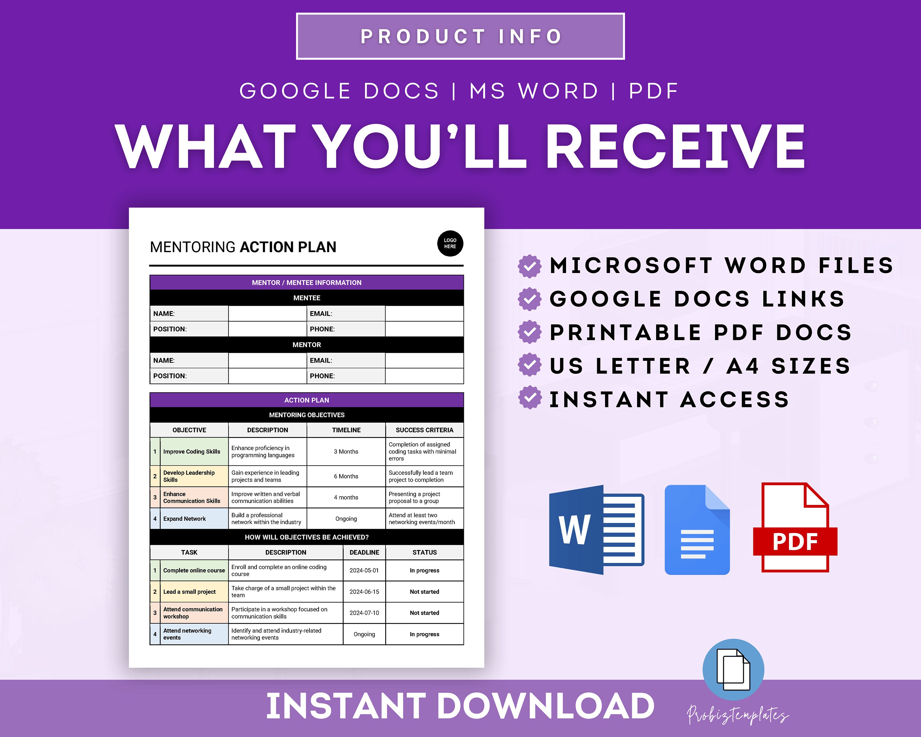 Mentoring Action Plan Template, Mentoring Roadmap Template, Coaching ...
