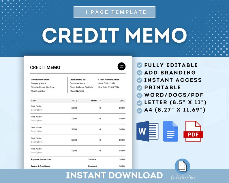 Credit Memo Template, Credit Note Template, Business Credit Memo ...