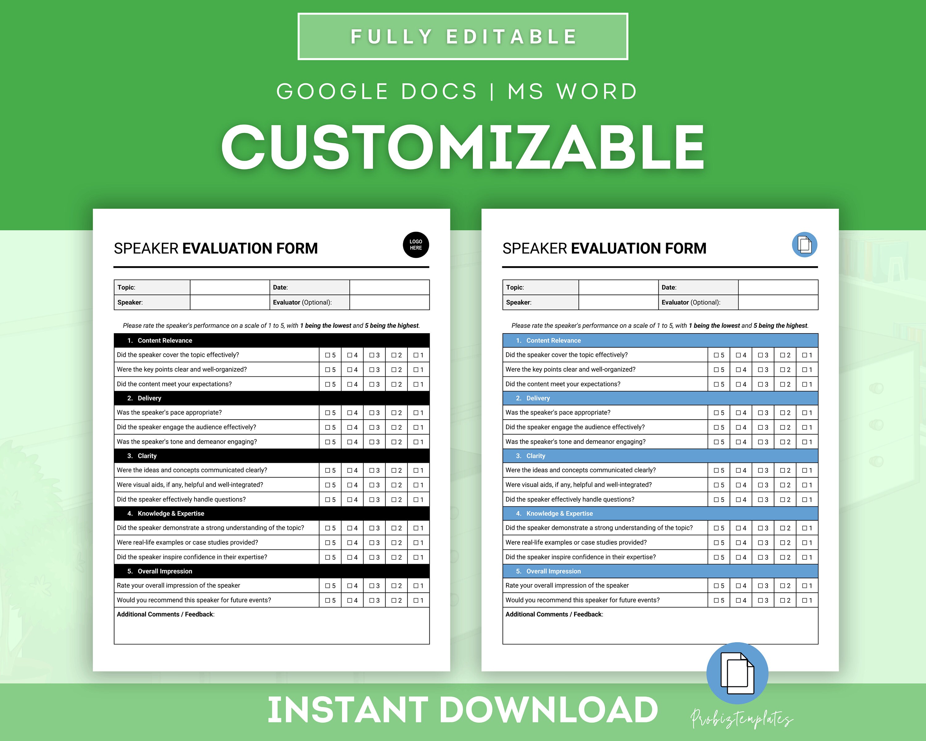 Speaker Evaluation Form Template, Business Speaker Evaluation ...