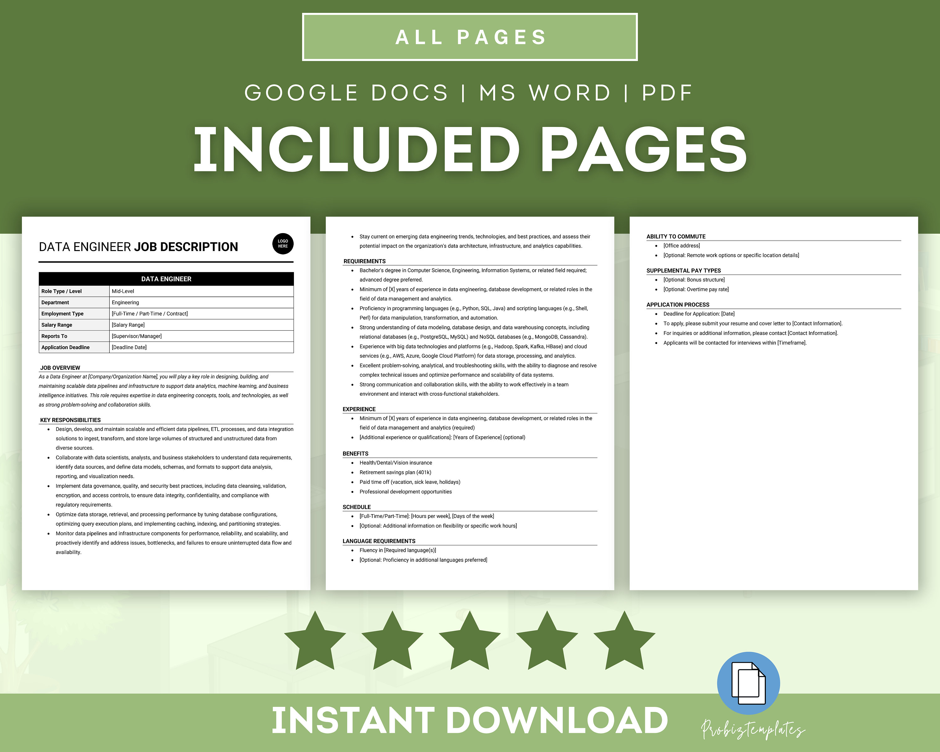 Data Engineer Job Description Template, Data Engineering Responsibilities, Data Infrastructure ...