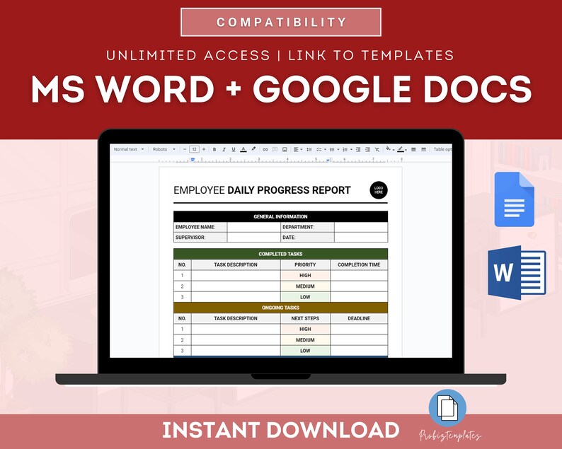 Employee Daily & Weekly Progress Report Template, Employee Daily and ...