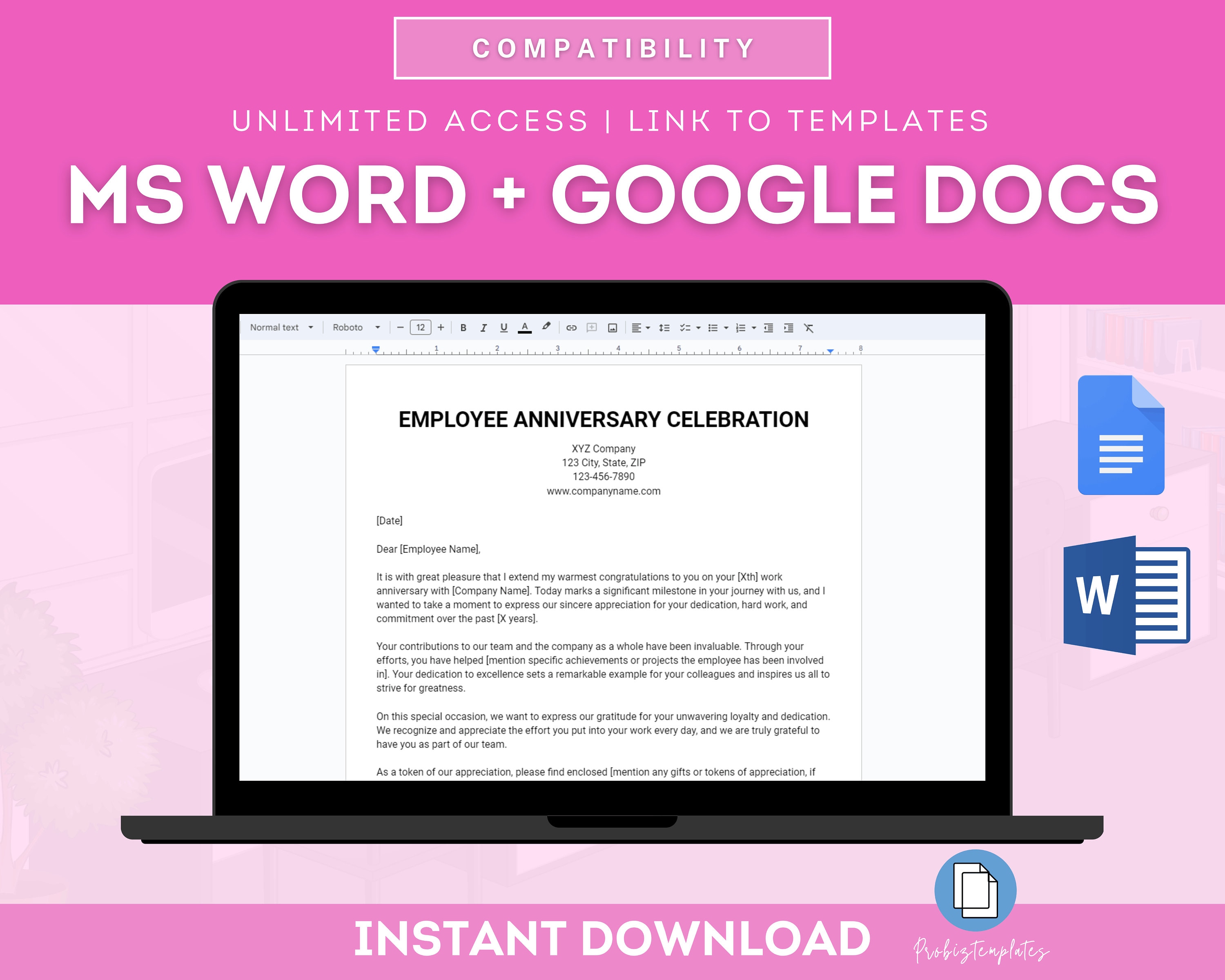 Employee Anniversary Celebration Letter Template, Employee Milestone ...