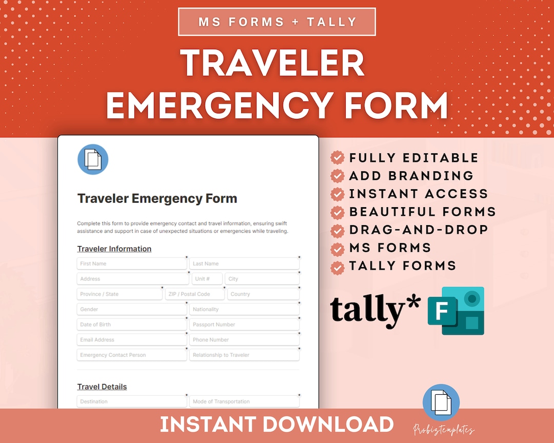 Traveler Emergency Online Form, Trip Emergency Information Sheet ...
