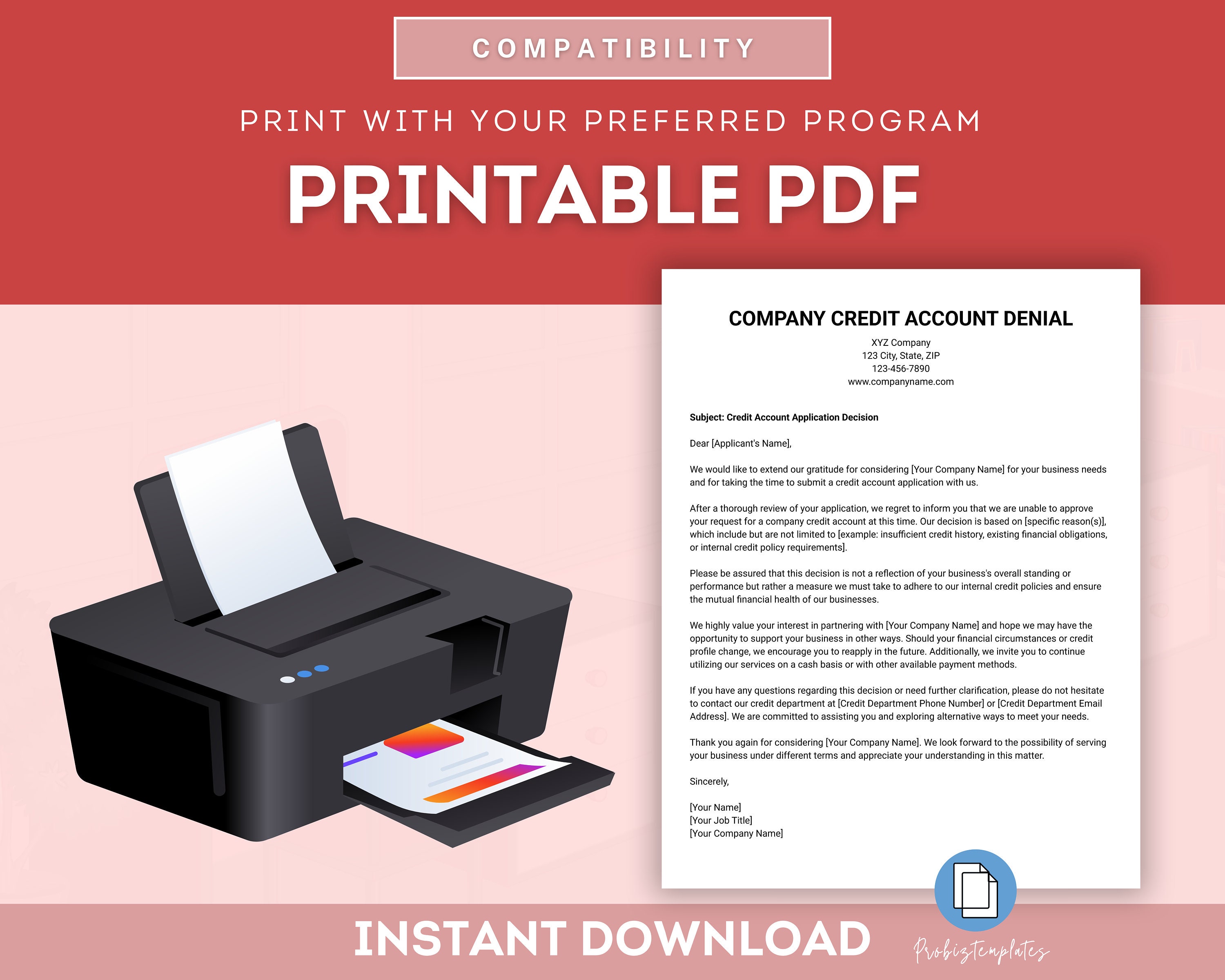 Company Credit Account Denial Letter, Credit Application Rejection ...