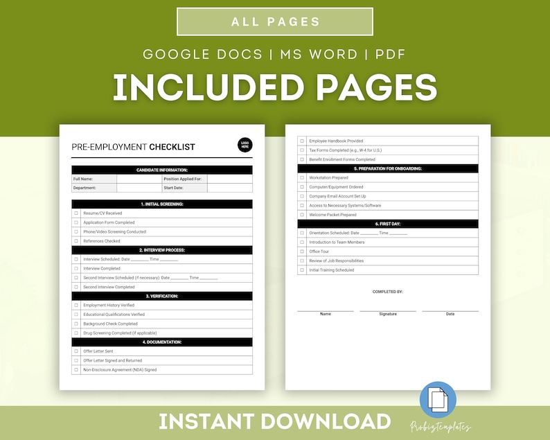 Pre-employment Checklist, New Hire Checklist, Employee Onboarding ...