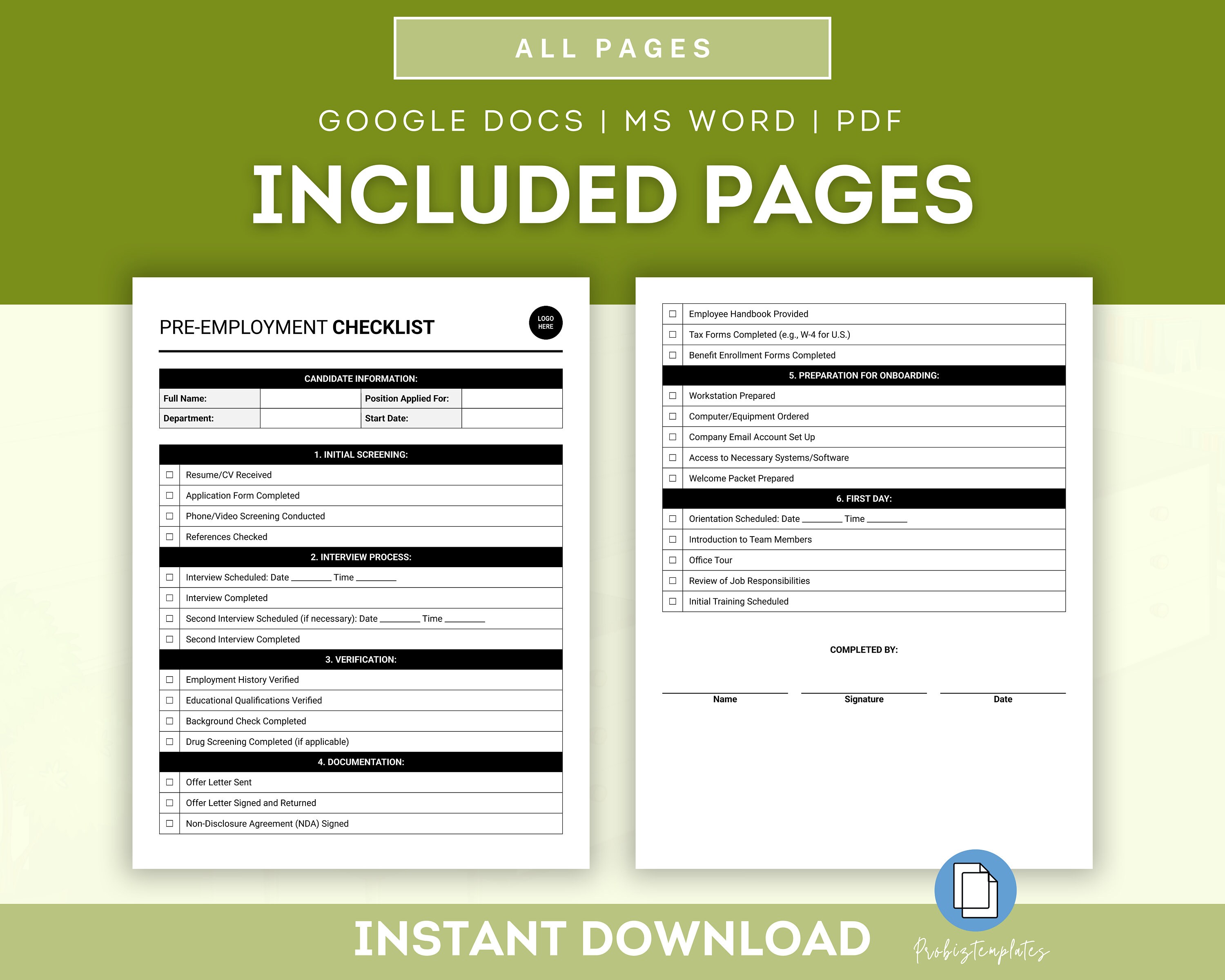 Pre-employment Checklist, New Hire Checklist, Employee Onboarding ...