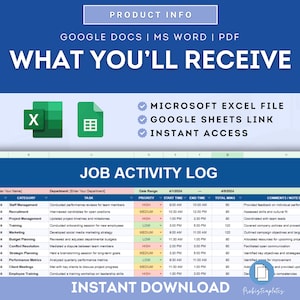 Job Activity Log Template, Work Task Tracker, Daily Work Journal ...