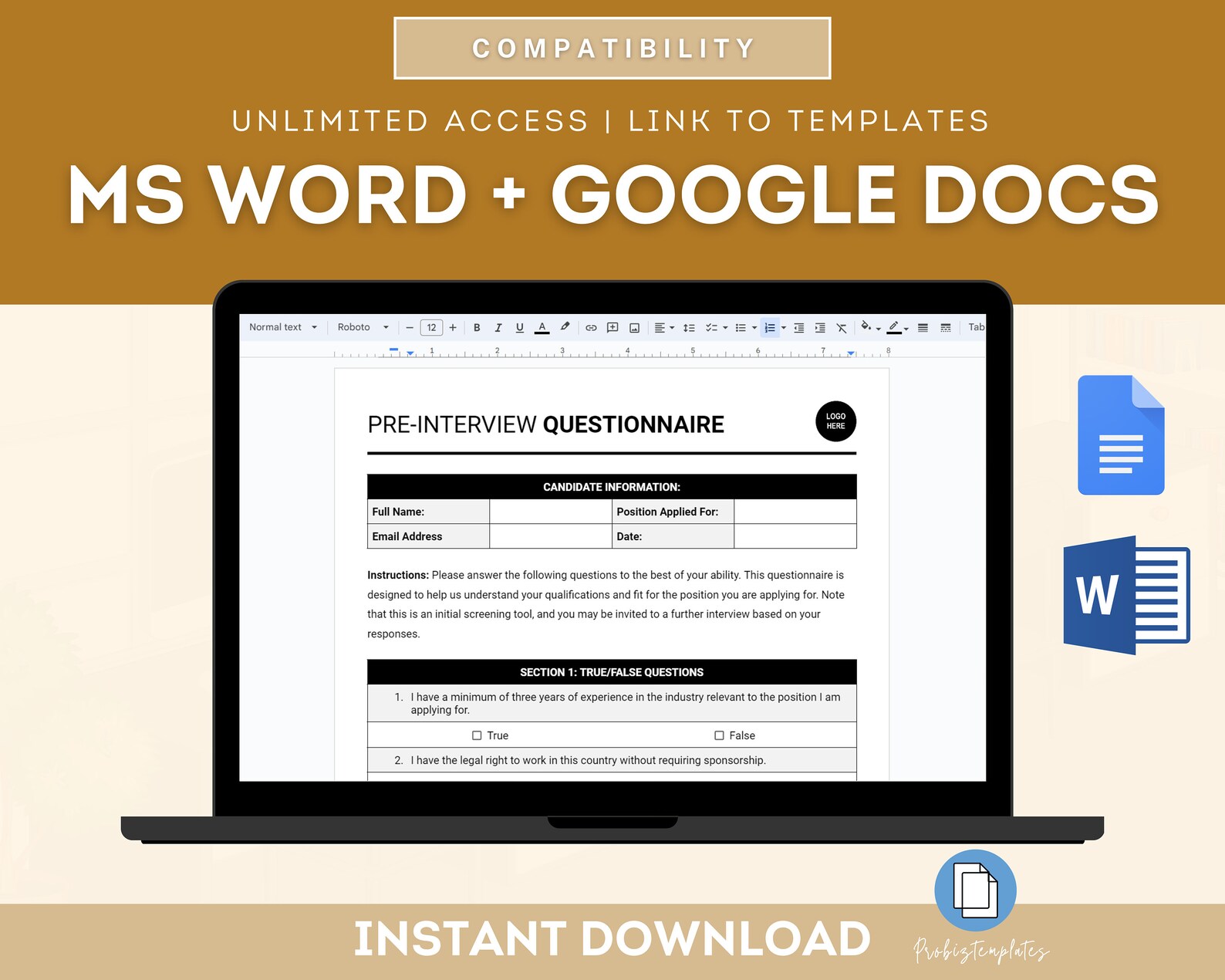 Pre-interview Questionnaire Template, Candidate Pre-interview Questions ...