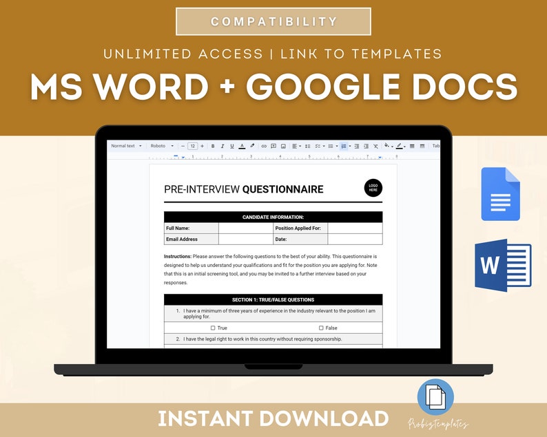 Pre-interview Questionnaire Template, Candidate Pre-interview Questions ...