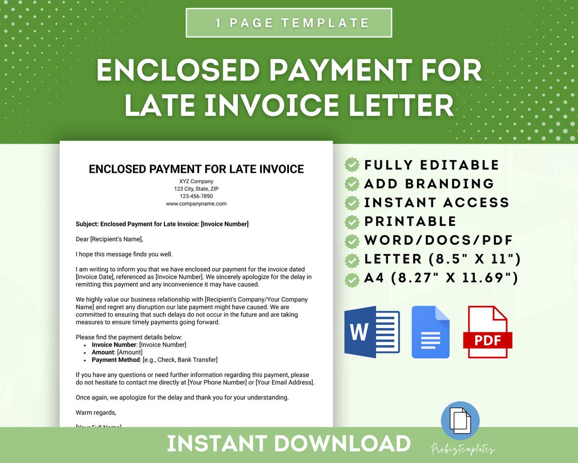 Enclosed Payment for Late Invoice Letter Template, Late Invoice Payment ...