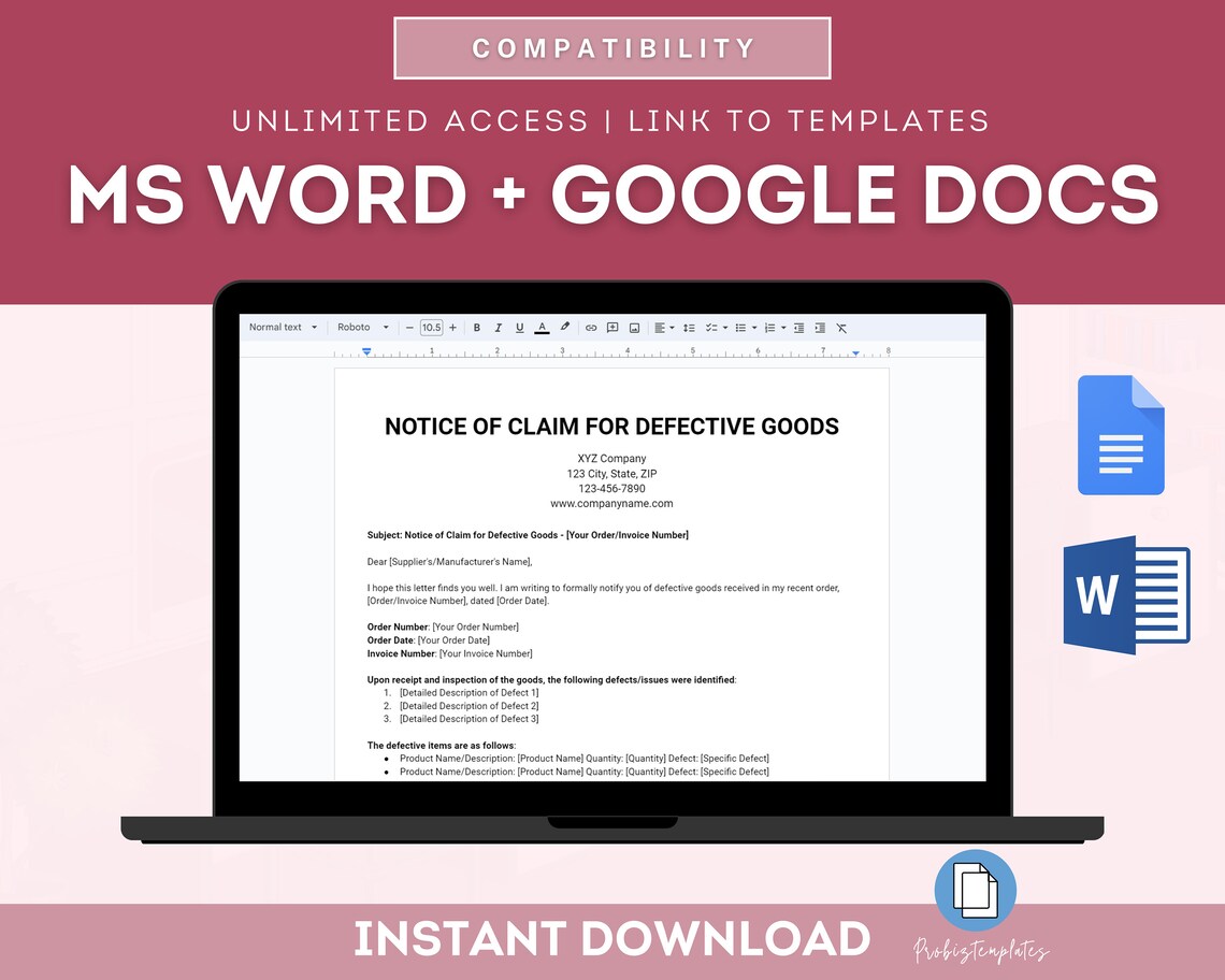 Notice of Claim of Defective Goods Letter, Defective Goods Claim ...