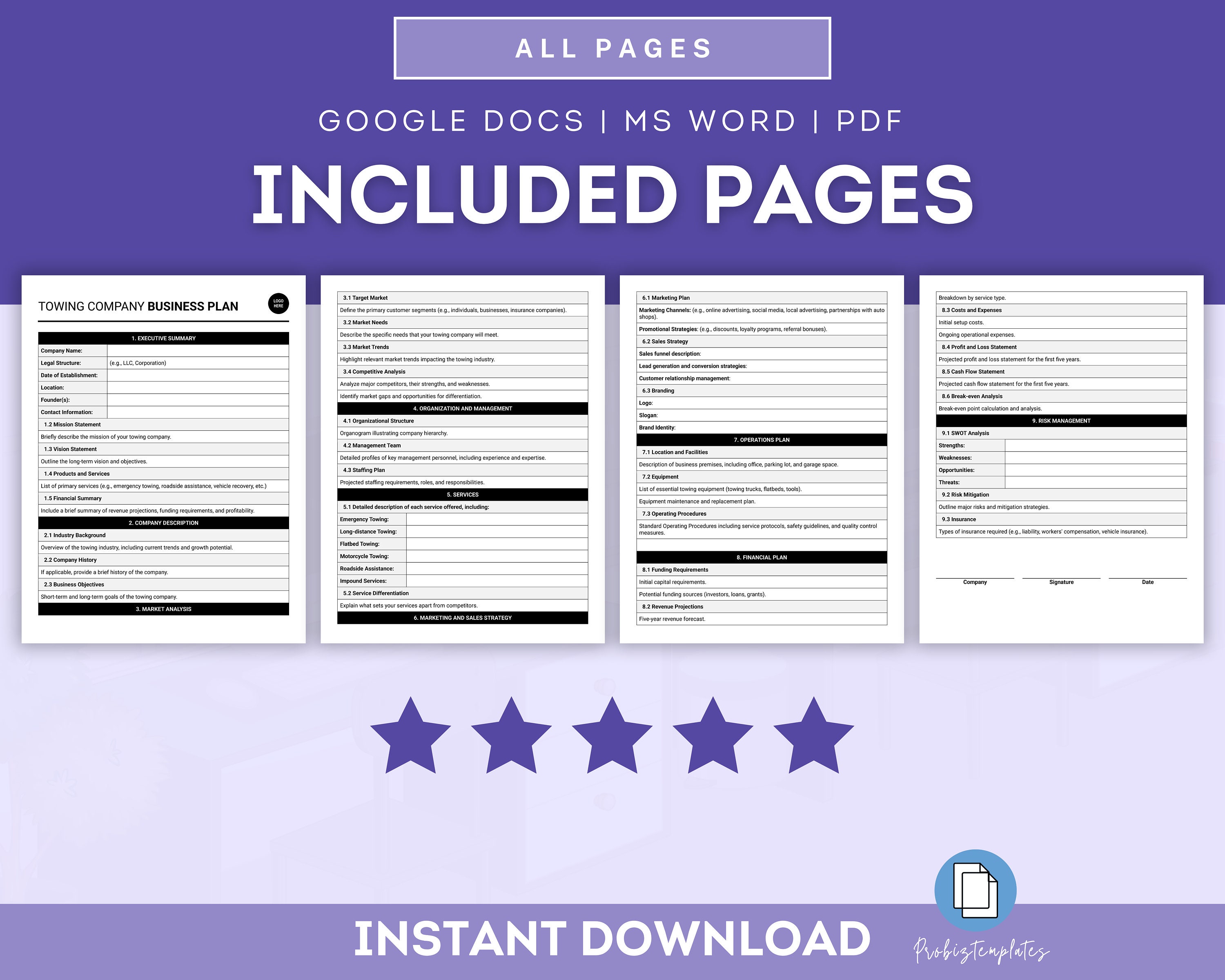 Towing Company Business Plan Template, Towing Service Strategy, Towing ...